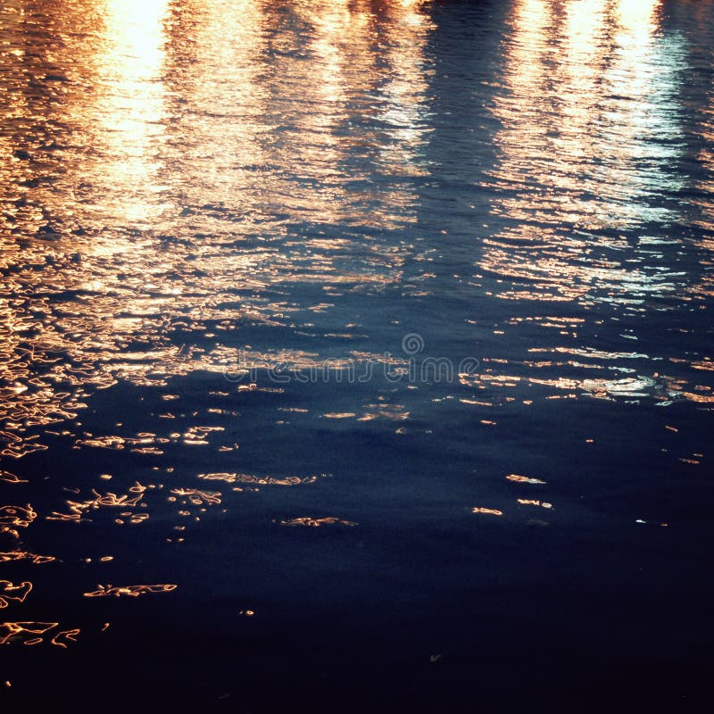 Light Reflections on Night River - Vintage Effect. Stock Photo - Image ...