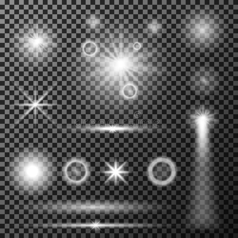 Light Reflections Set. Rays, Shining, Shimmering, Flash on Transparent ...