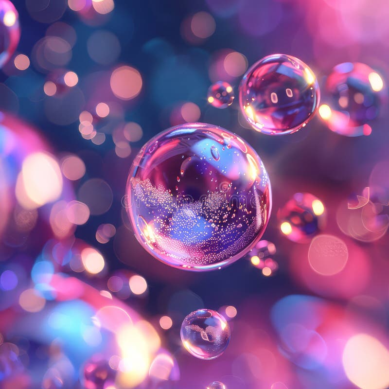 Light Reflects in Various Colors on Floating Transparent Spheres Stock ...