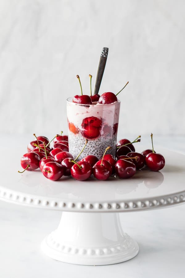 A Light and Refreshing Cherry Chia Pudding Surrounded by Fresh Cherries ...