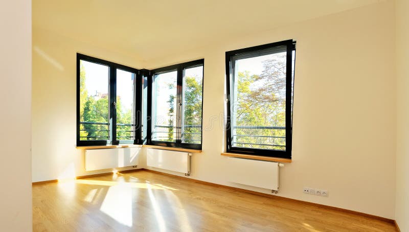 Light Room with Corner Windows Stock Photo - Image of empty, light ...