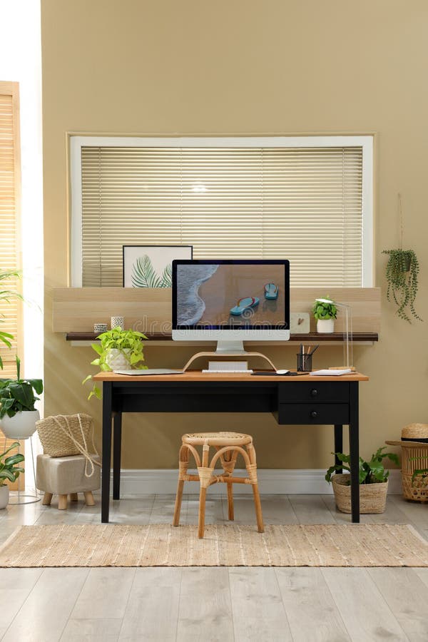 Light Room Interior with Comfortable Workplace Near Window Stock Image ...