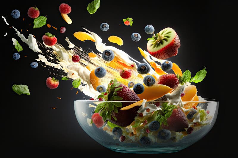 Light Salad with Fruit that is Constantly in Flight Stock Illustration ...