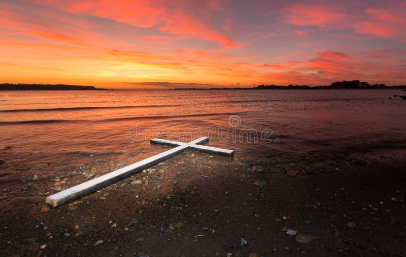 Salvation Cross of Christ on Hill at Sunset Stock Photo - Image of ...