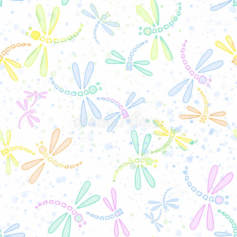 Light Seamless Pattern with Flying Cartoon Dragonflies. Stock Image ...