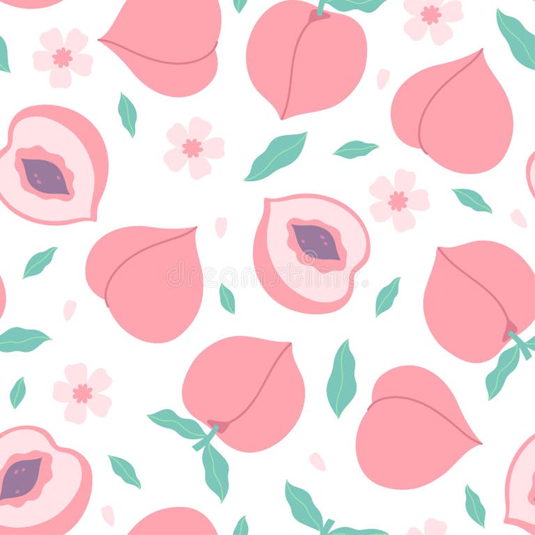 Light Seamless Pattern with Peaches, Leaves and Flowers. Vector Graphics Stock Vector ...