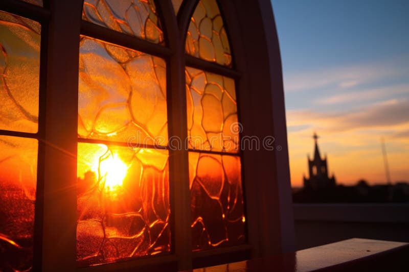 Light from the Setting Sun Coloring a Chapels Glass Window Stock ...
