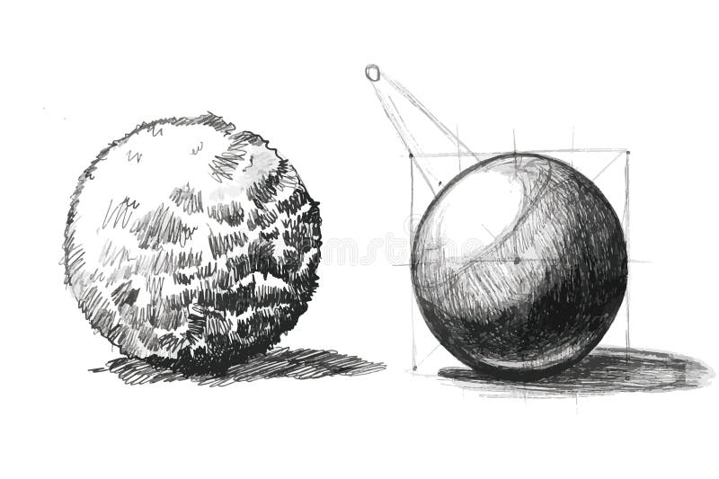 Light and Shadow on a Circle, Pencil Sketching of Simple Shapes Stock ...