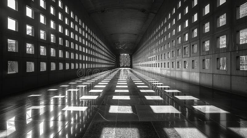 Light and Shadow in a Concrete Corridor Stock Illustration ...