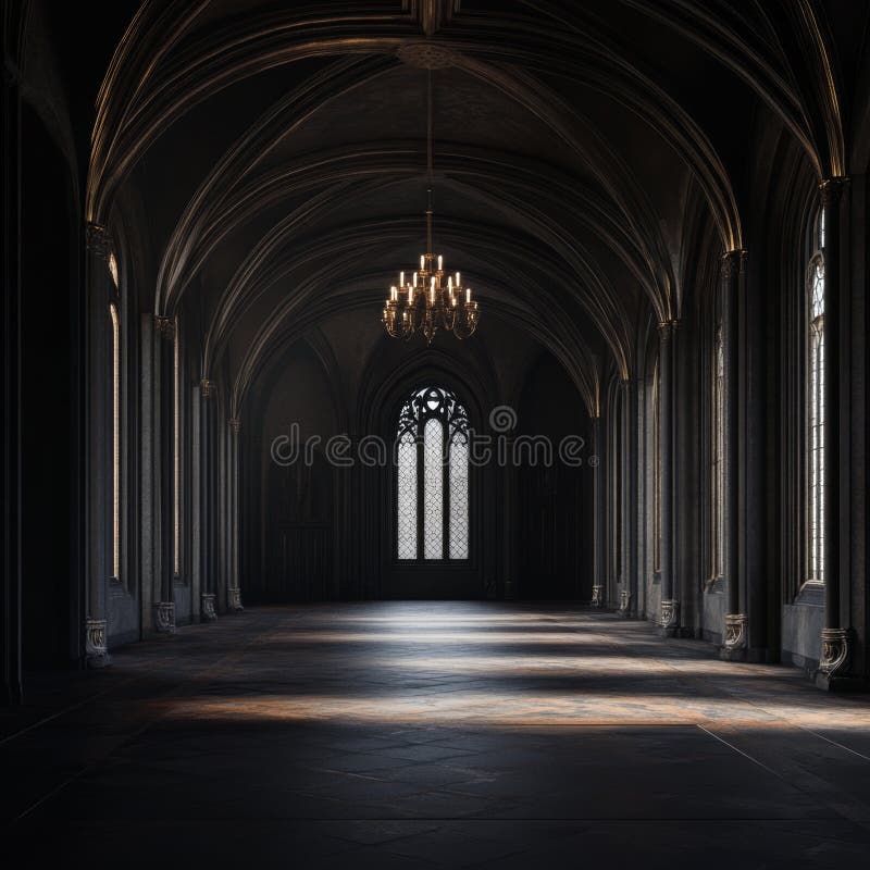 Light and Shadow in the Dark Interior of an Old Church. 3D Rendering ...