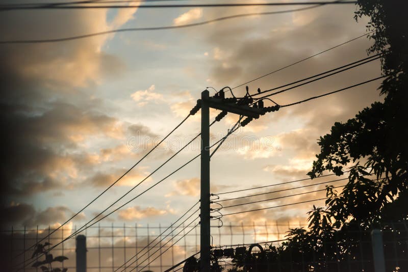 The Shadow of the Electric Pole in the Background of the Sun Stock ...