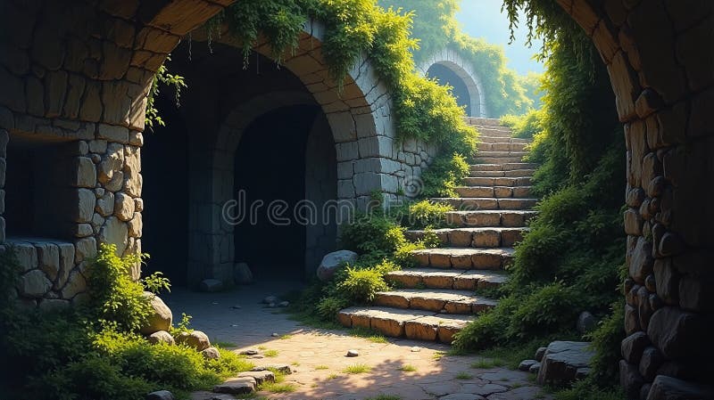 Light and Shadow: Exploring the Enigmatic Ruins Stock Illustration ...