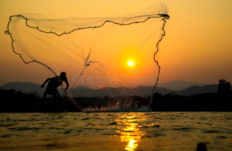 Light and Shadow Fishermen. Stock Image - Image of lake, light: 112726539