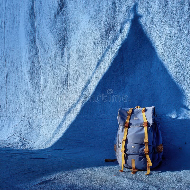 Light and Shadow Interplay on a Tent Wall with a Backpack Casting a ...