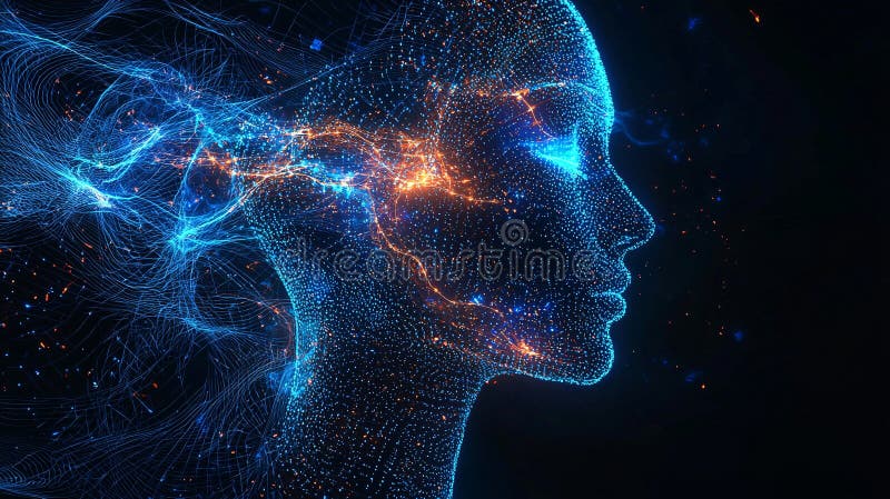 Light and Shadow Particles, Face Silhouette Stock Illustration ...