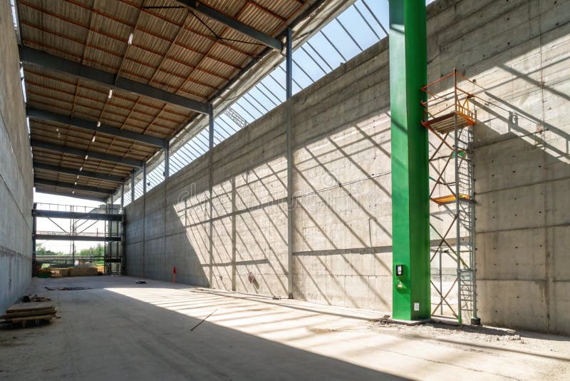 Light and Shadow of Roof Beam Structure on Concrete Wall in Warehouse ...