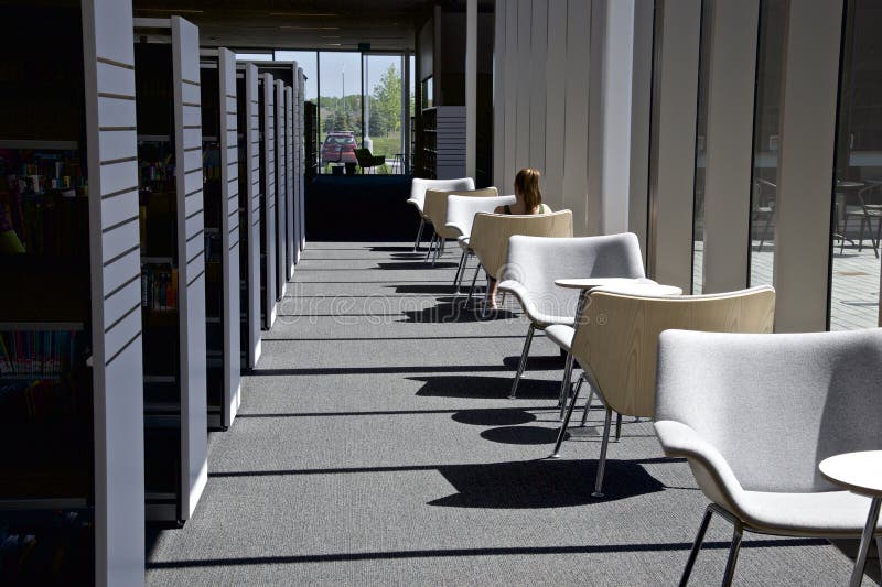 Light and Shadow with Rows of Bookshelves in the Public Library ...