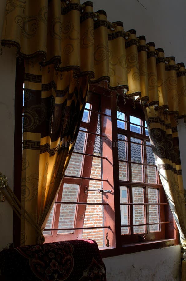 Light and Shadow, Yellow Signs on the Windows in the Sun Stock Photo ...
