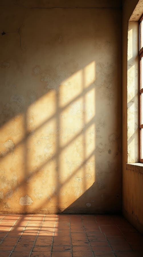 Light and Shadows on Aged Textured Wall with Rustic Window Frame Stock ...