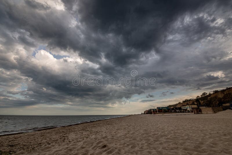 Light and Shadows of Evening Beach in Seashore. Colorful Clouds Stock ...