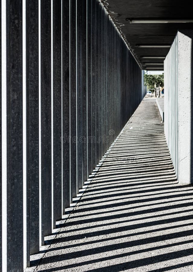 Light and Shadows Patterns on a Concrete Tram Stop. Editorial ...