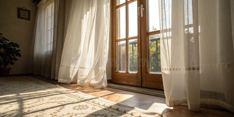 Light Shine through White Curtain by the Window of Home Room Stock ...