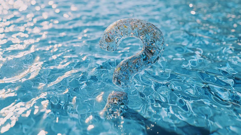 Light Shines on a Large, Transparent Blue Glass Question Mark on a Dark ...