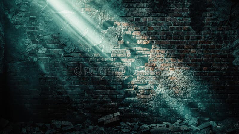 Dramatic Light through a Crack in a Dark Brick Wall Stock Illustration ...