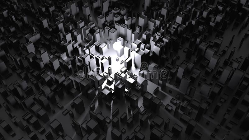 Light Shining on Dark Abstract City Structures Stock Illustration ...