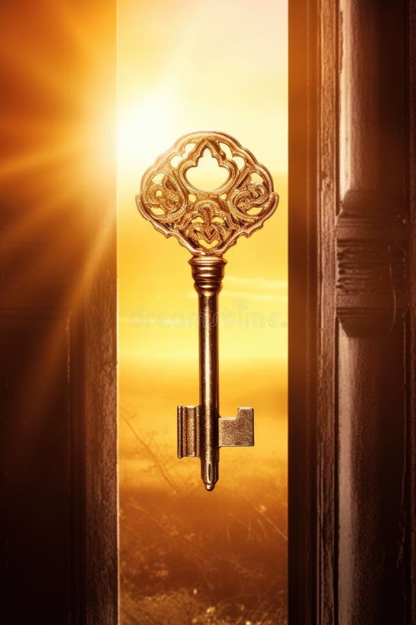 Light Shining on a Golden Key Labeled Leadership Stock Illustration ...