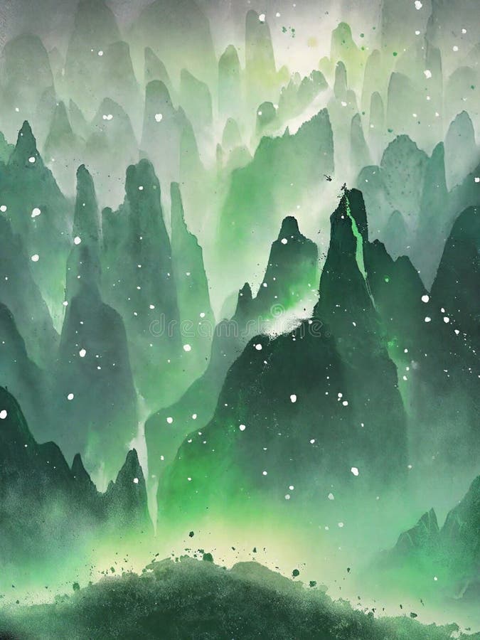 The Light is Shining through the Green Mountains Stock Illustration ...