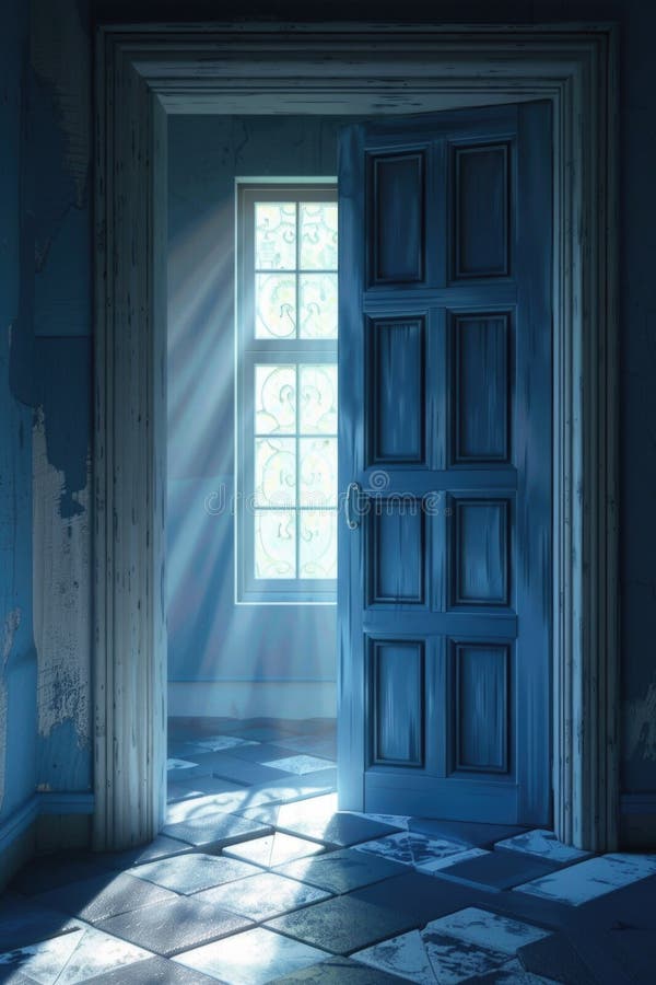 Light Shining through an Open Door in a Blue Room. Ideal for Interior ...
