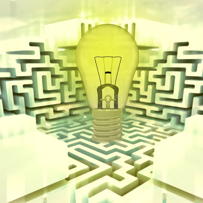 Light Shinning Bulb Above Labyrinth Stock Illustration - Illustration ...