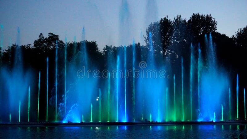 Light Show Fountains in the Evening on the River Editorial Stock Image ...