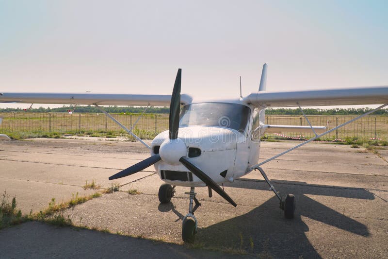 Light Single-engine Aircraft at the Airport Stock Image - Image of blue ...