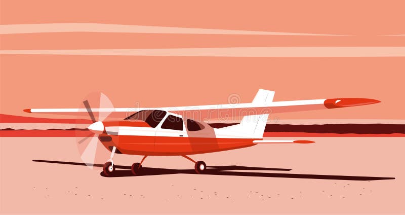 Light Single-engine Aircraft on the Background of an Abstract Landscape ...