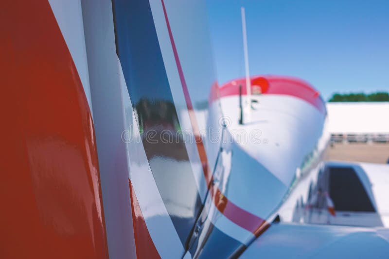 Light Single-engine Red Aircraft. Back View Stock Image - Image of ...