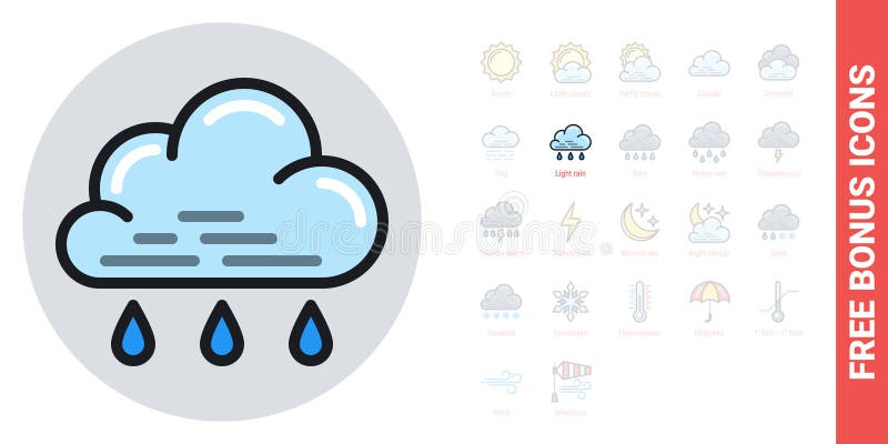 Light or Small Rain or Drizzle Icon for Weather Forecast Application or ...