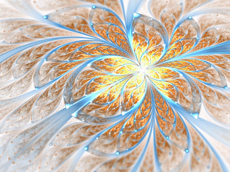 Light Soft Gold and Blue Fractal Flower Stock Illustration ...