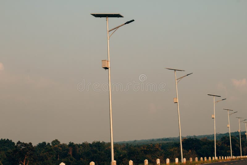 Light with Solar Panel, Post Solar Street Lamp Stock Image - Image of ...