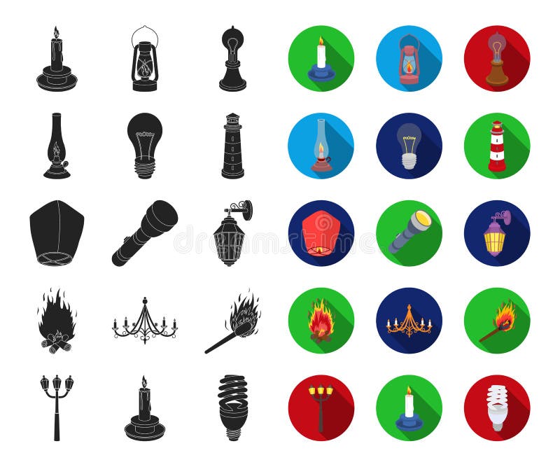 Light Source Black,flat Icons in Set Collection for Design. Light and ...