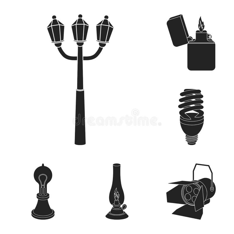 Light Source Black Icons in Set Collection for Design. Light and ...