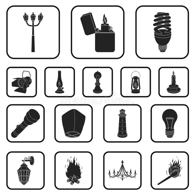 Light Source Black Icons in Set Collection for Design. Light and ...