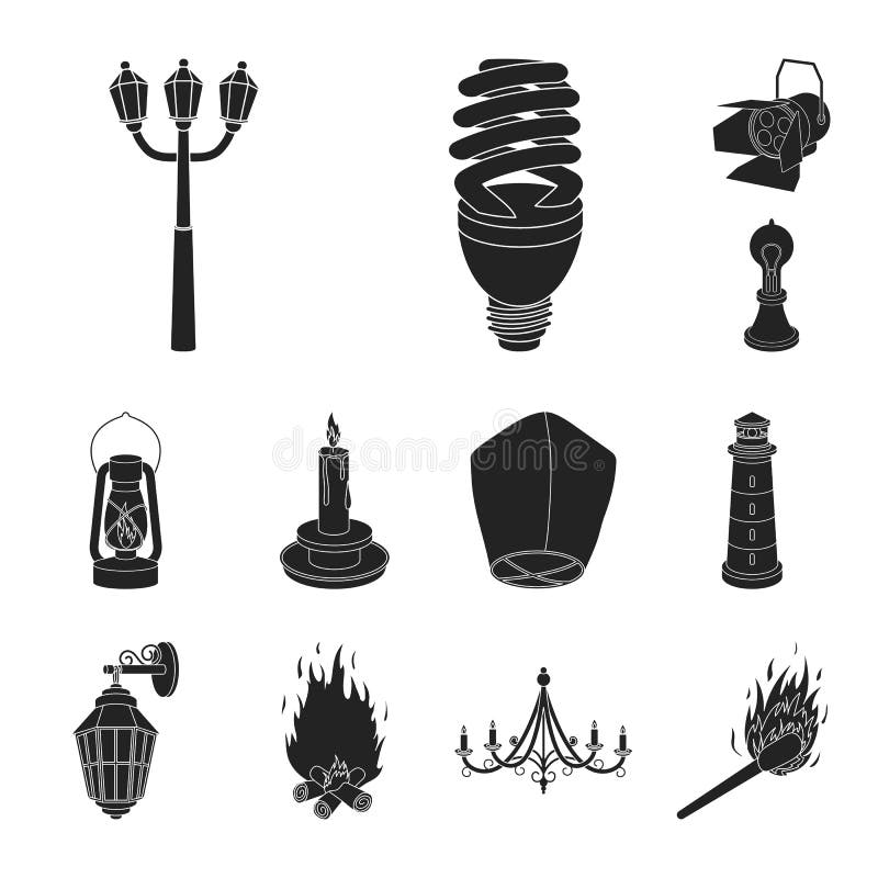 Light Source Black Icons in Set Collection for Design. Light and ...