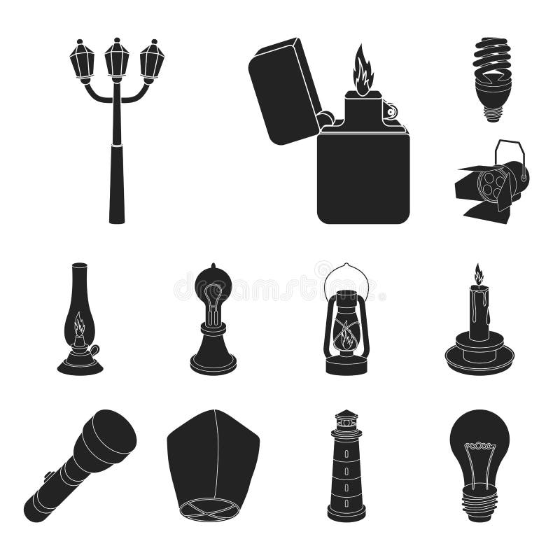 Light Source Black Icons in Set Collection for Design. Light and ...