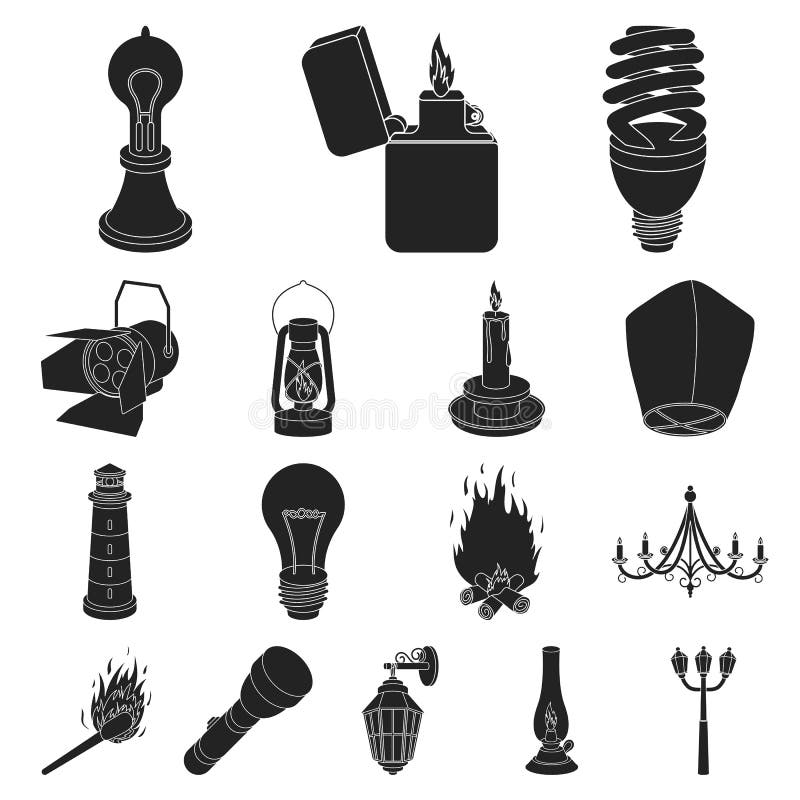 Light Source Black Icons in Set Collection for Design. Light and ...