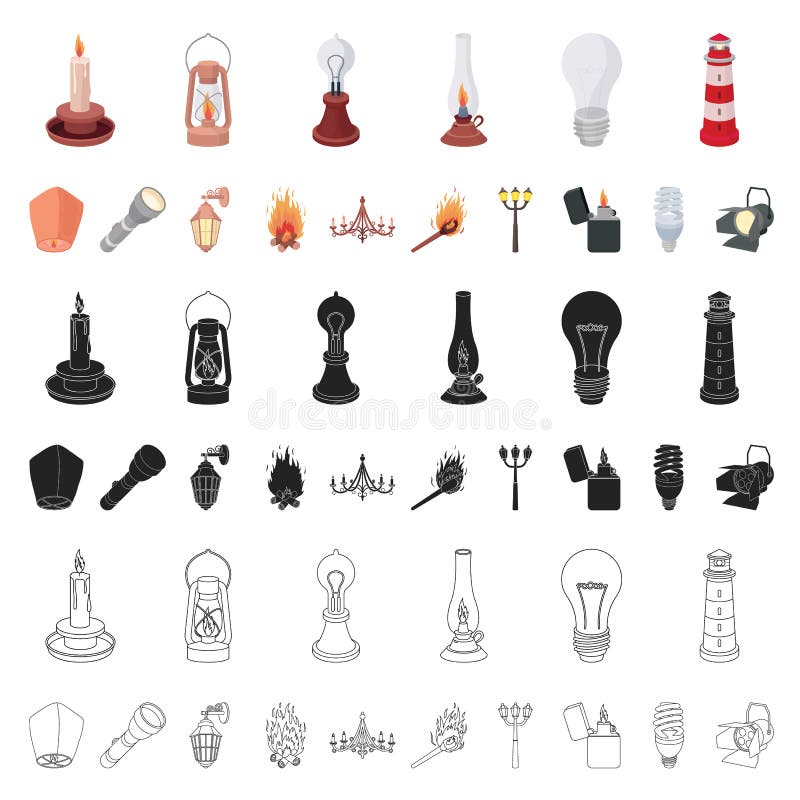 Light Source Cartoon Icons in Set Collection for Design. Light and ...
