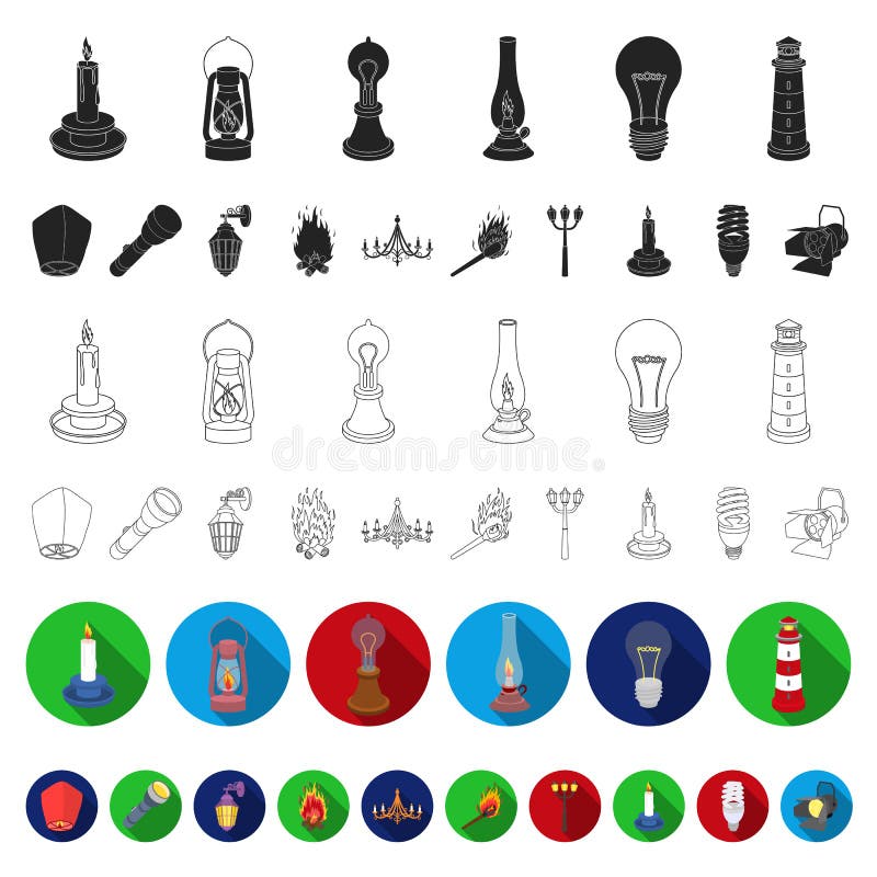 Light Source Flat Icons in Set Collection for Design. Light and ...