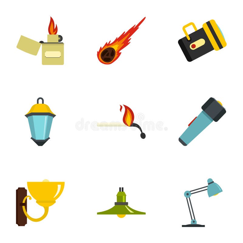 Light Source Icon Set, Flat Style Stock Vector - Illustration of ...