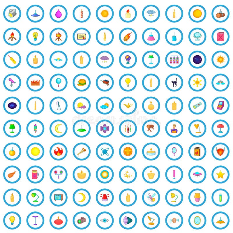 100 Light Source Icons Set, Cartoon Style Stock Vector - Illustration ...